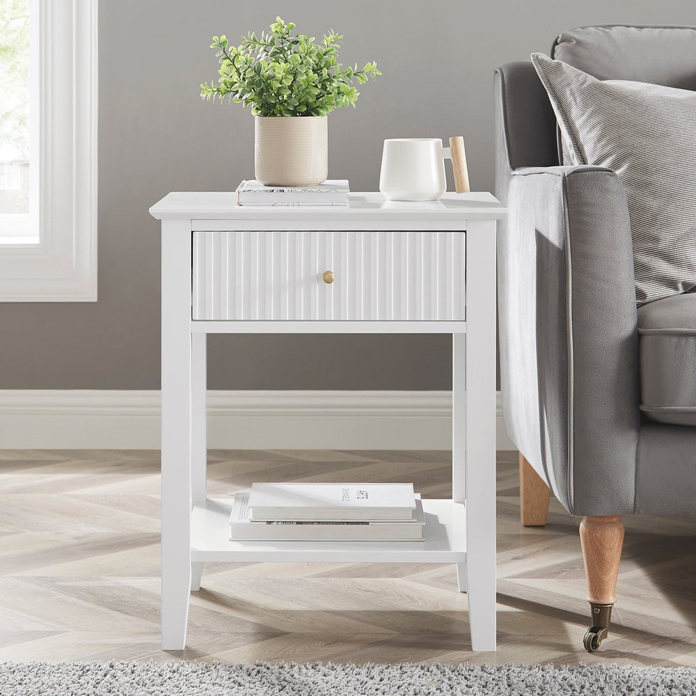 Zara Fluted 1 drawer side table - white | Living Room | Coffee and Side ...