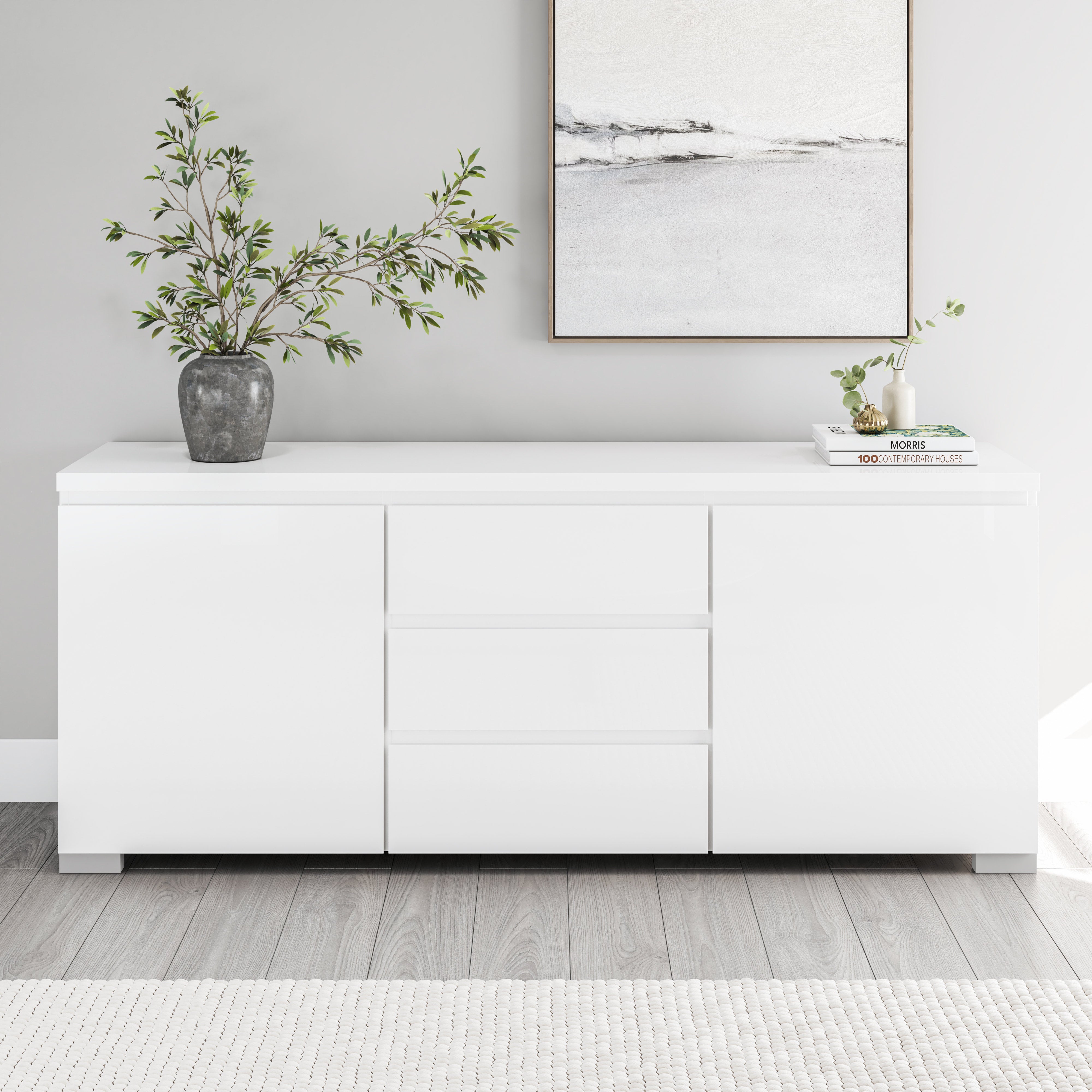 Elara High Gloss Buffet - White | Living Room | Buffet and Consoles ...