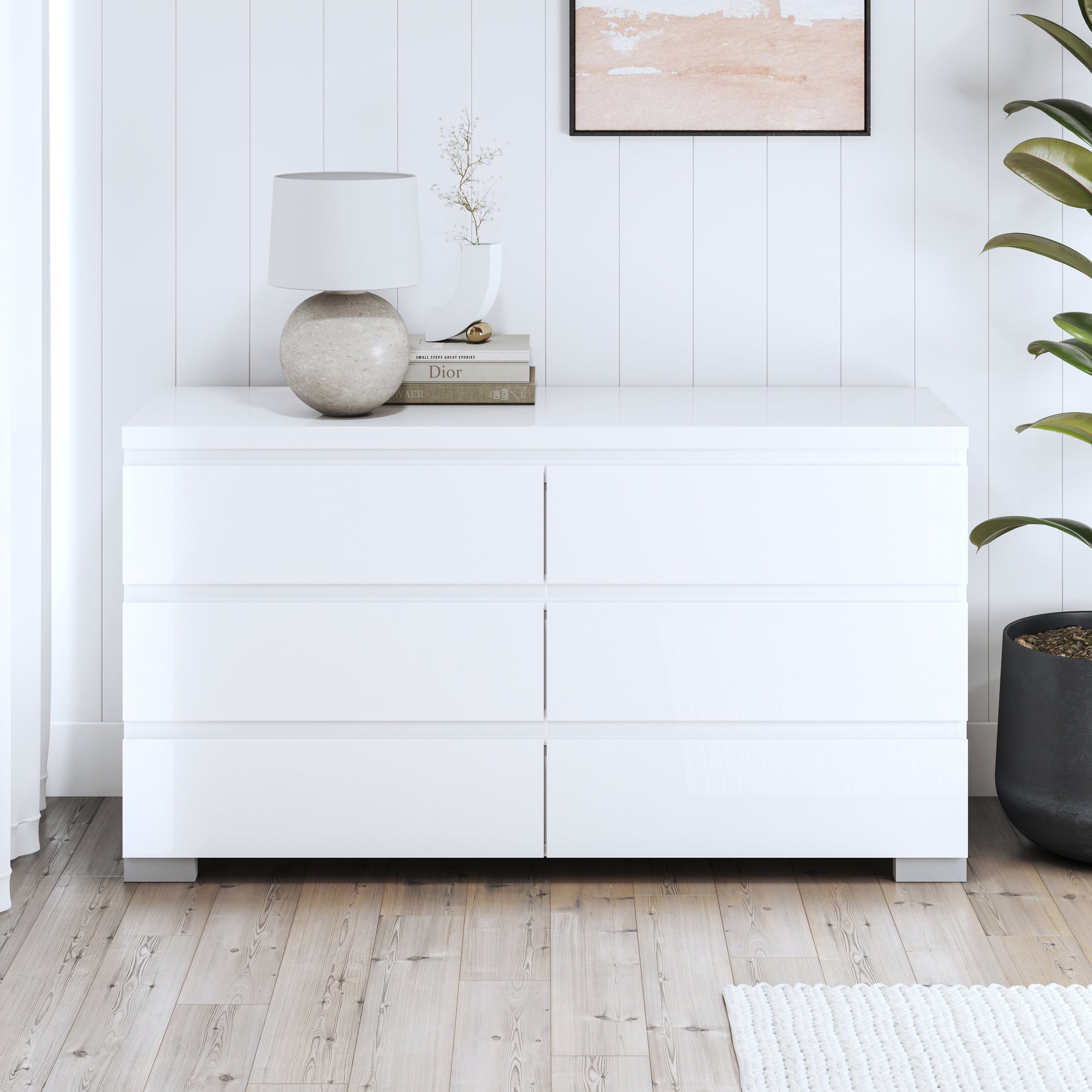 Elara 6 Drawer Chest High Gloss White Bedroom Chest of Drawers Alpine Bay Furniture Alpine Bay Furniture